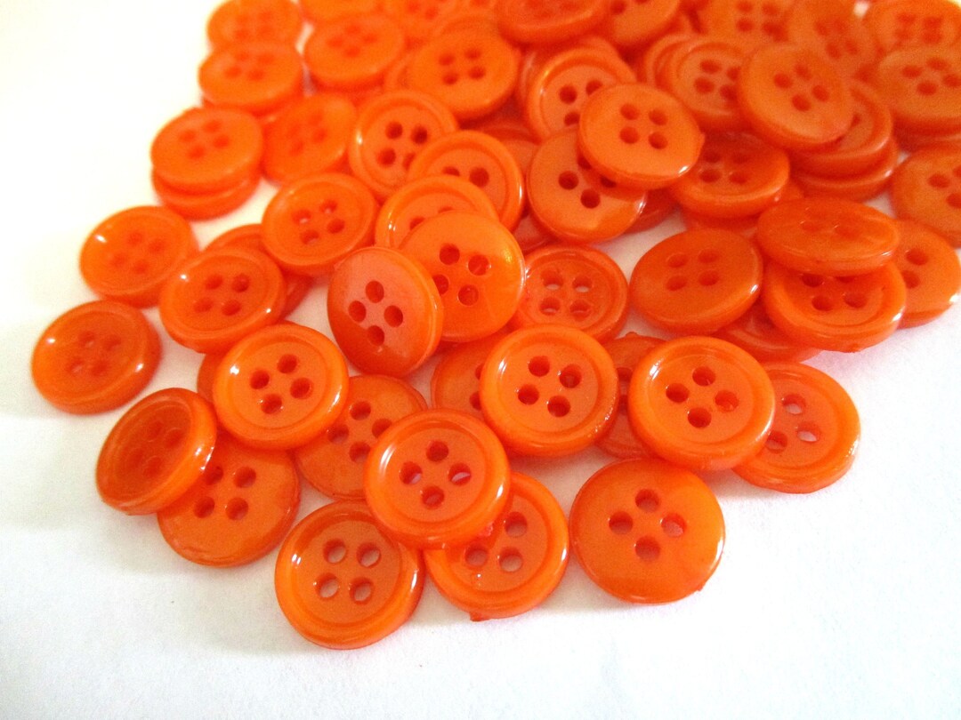 25 Orange Plastic Buttons Small 10mm Round Buttons Kids Buttons 4 Holes ...