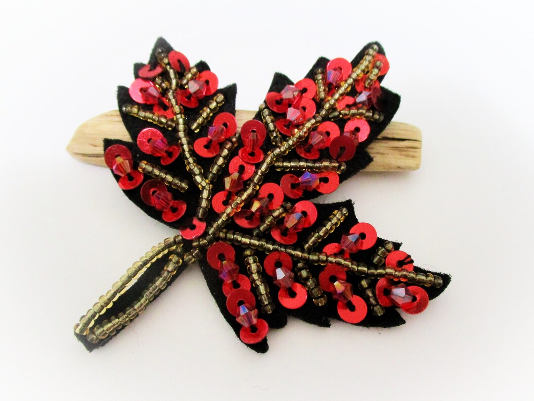 Red Maple Leaf Sew-on Patch: Beaded Sequin Applique - Etsy
