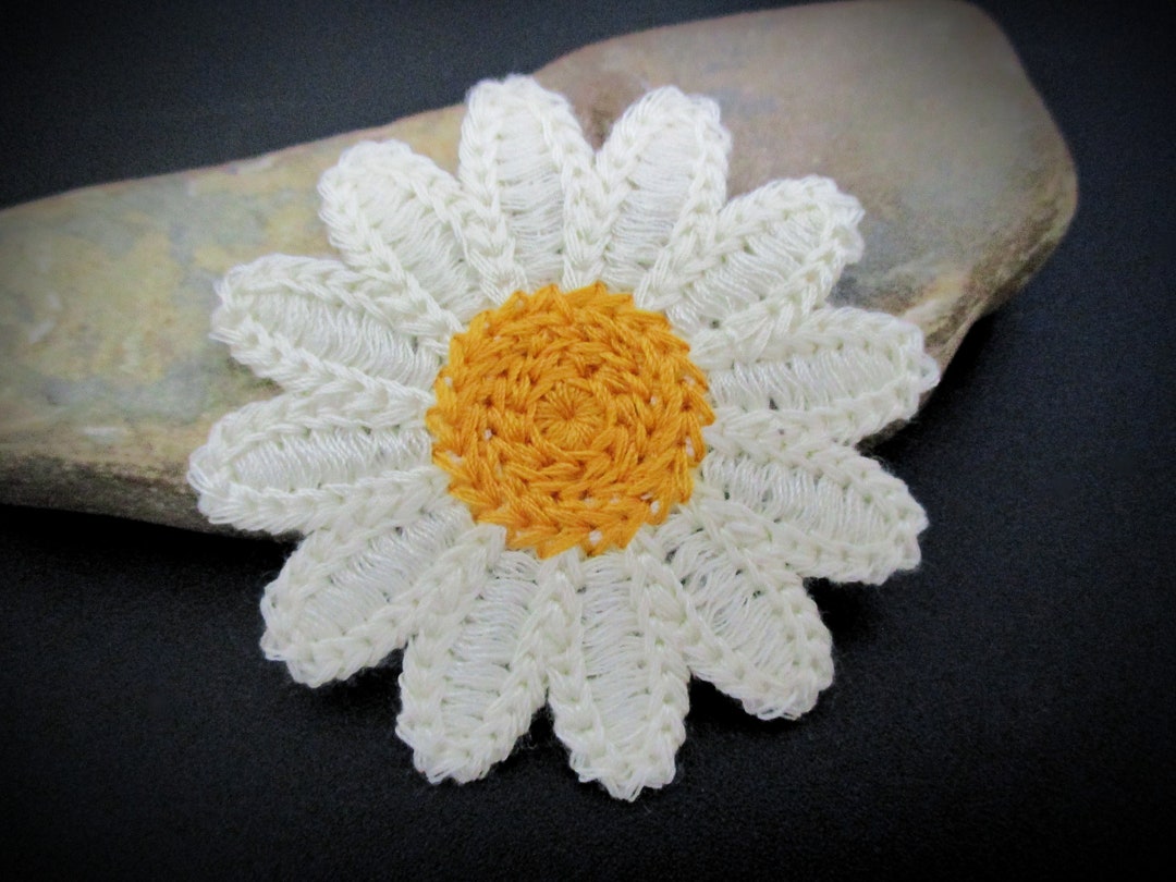 Daisy Patch | Sew-on Patches | Crocheted Lace Flower Applique | White Daisy Flower Patches for ...