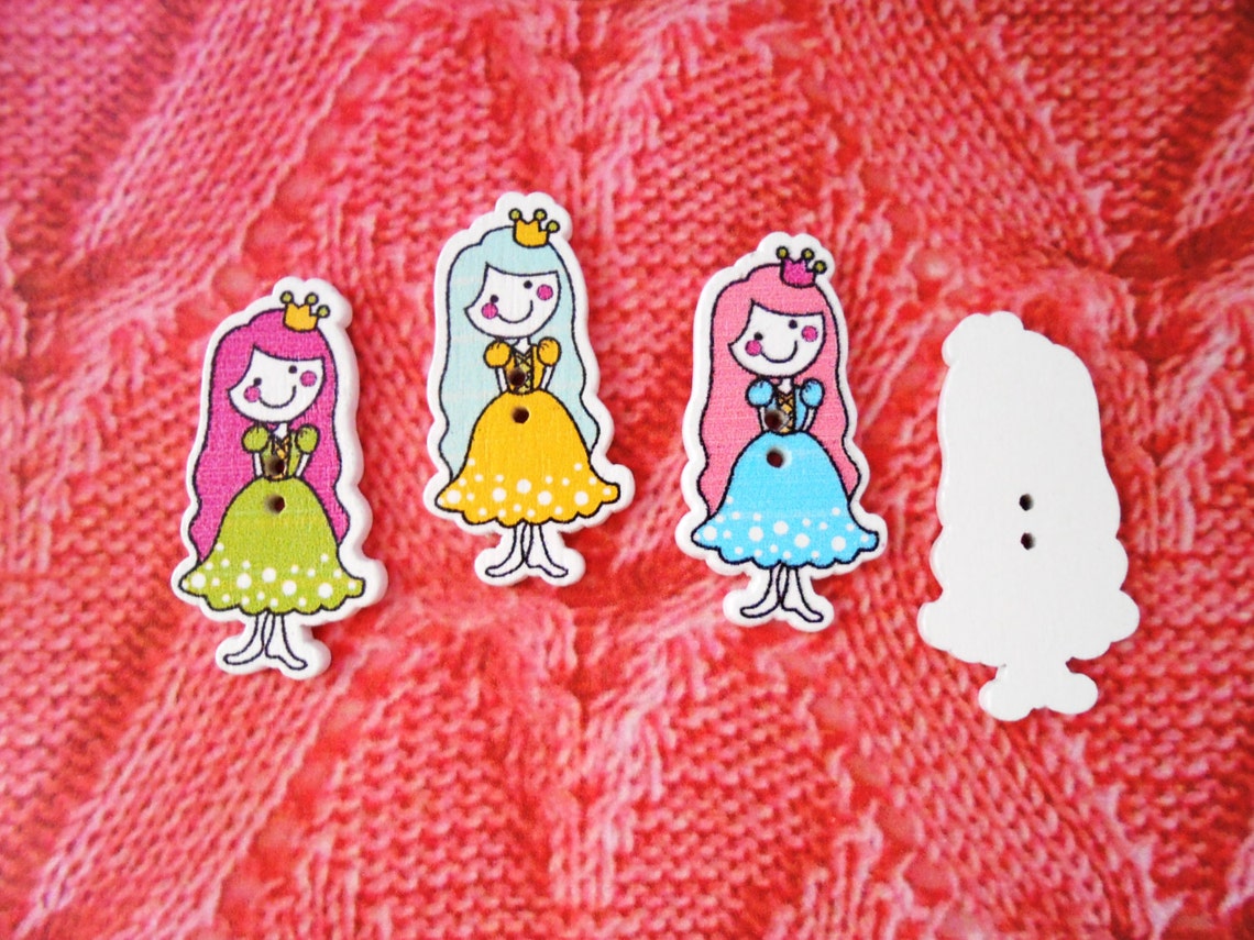 10 Wood Princess Buttons Printed Buttons Wooden Girls Buttons | Etsy