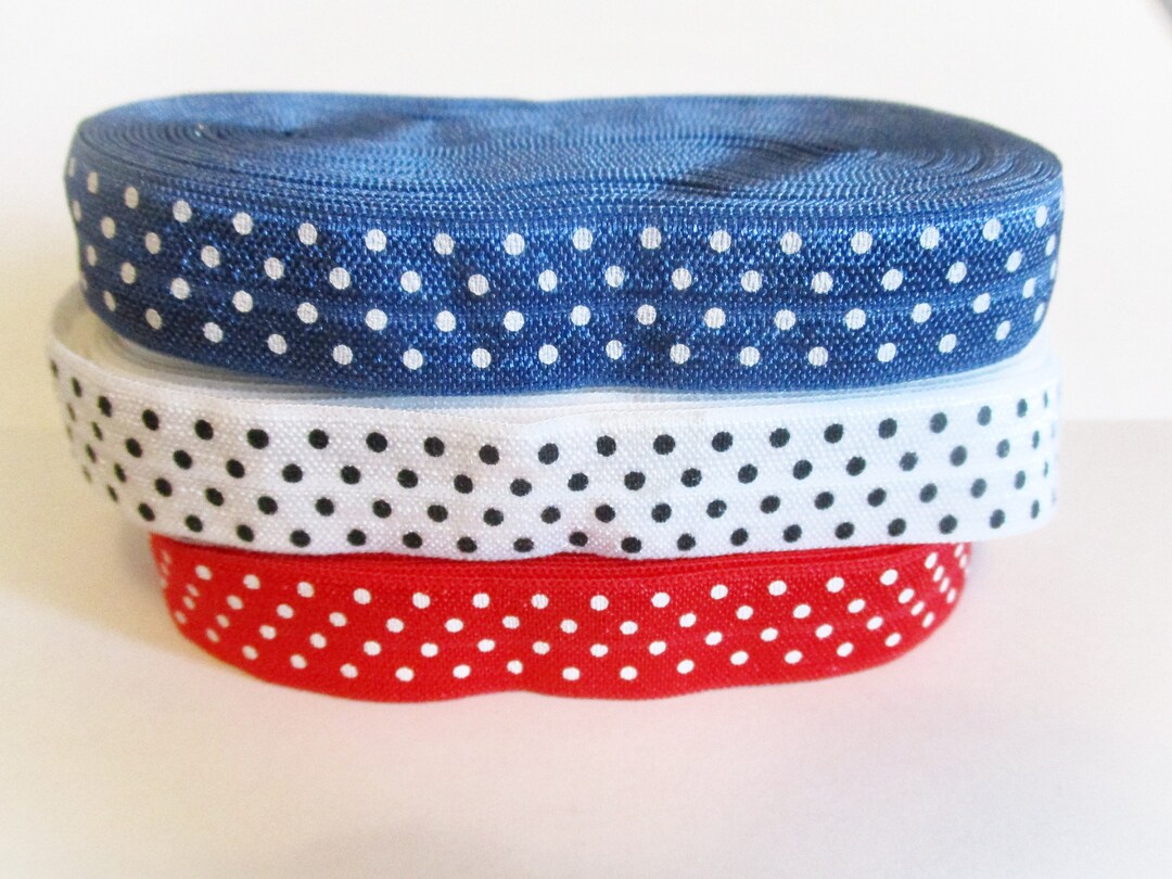 15 Yards FOE Elastic in 3 Colors With Polka Dots | Red White Blue 15mm ...