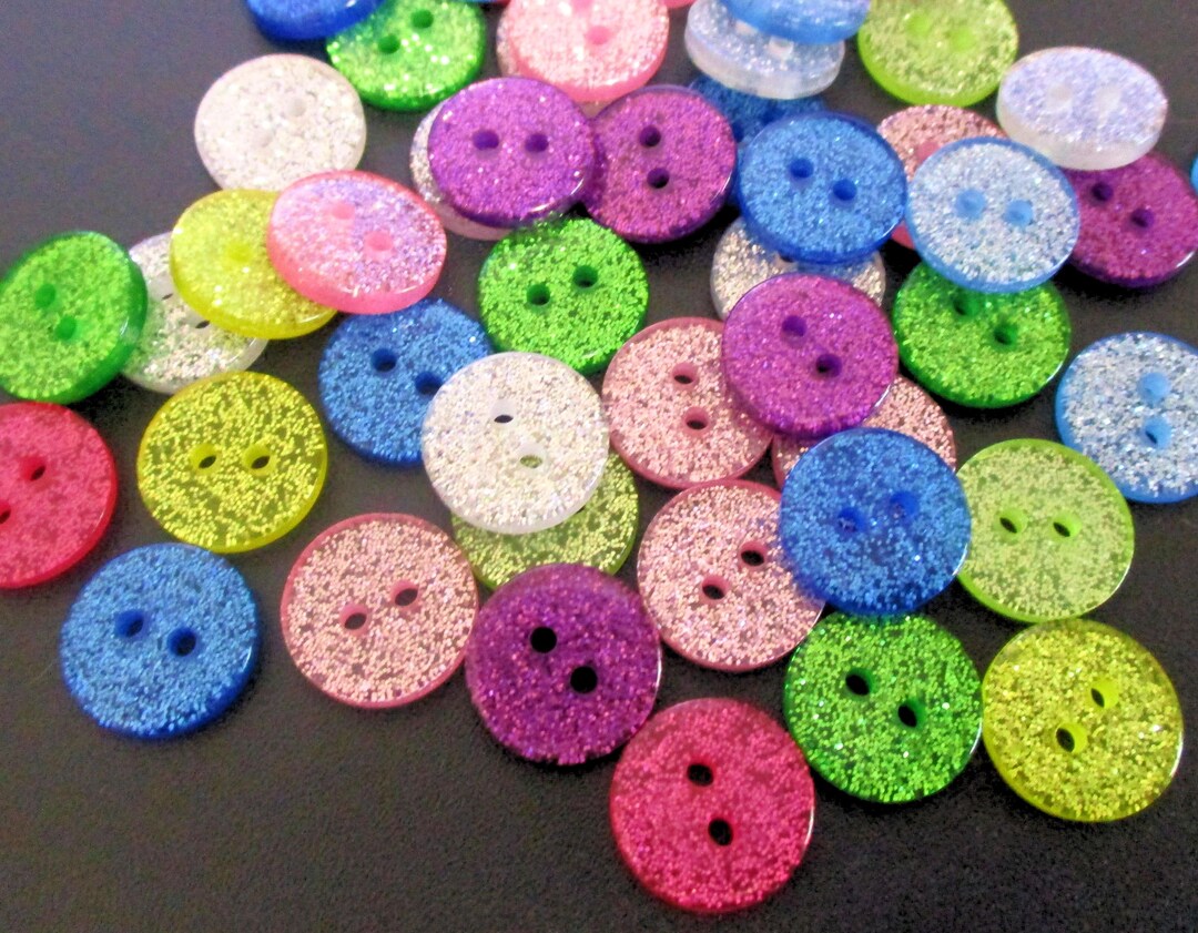 50 Multicolored Glitter Buttons | 13mm Round Resin Buttons | 2-hole ...
