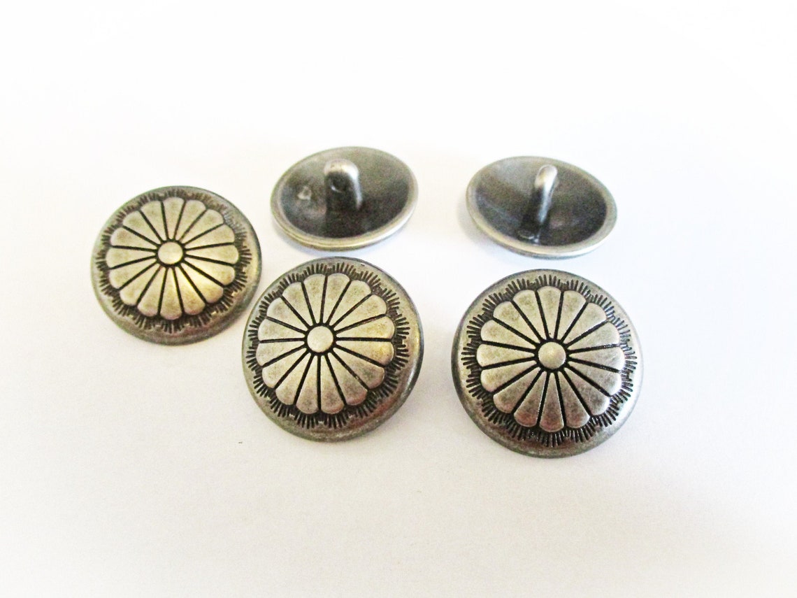 10 Round Shank Buttons Antique Silver Gunmetal Tone - Etsy