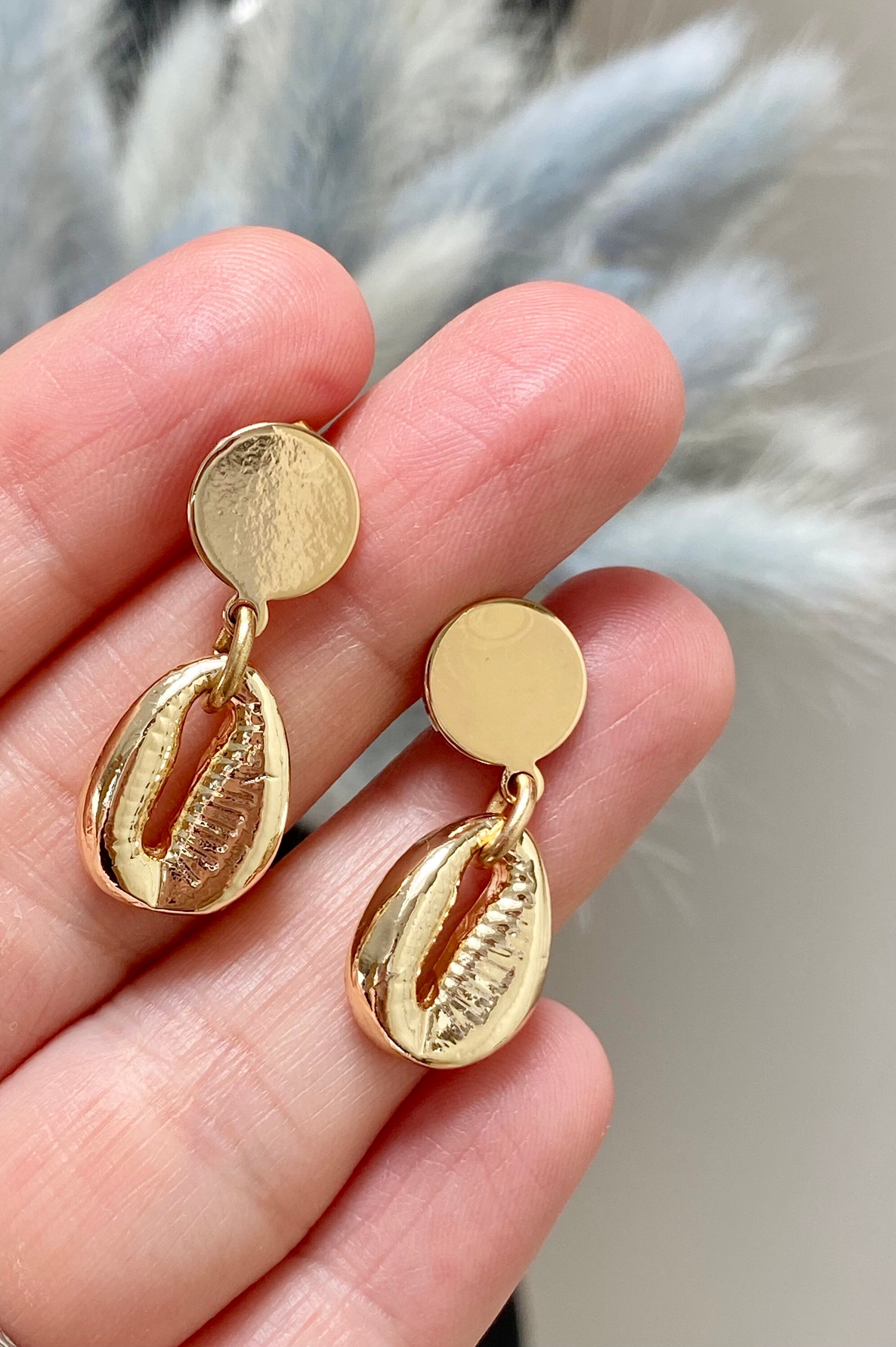 Gold cowrie shell earrings shell earrings summer earrings | Etsy