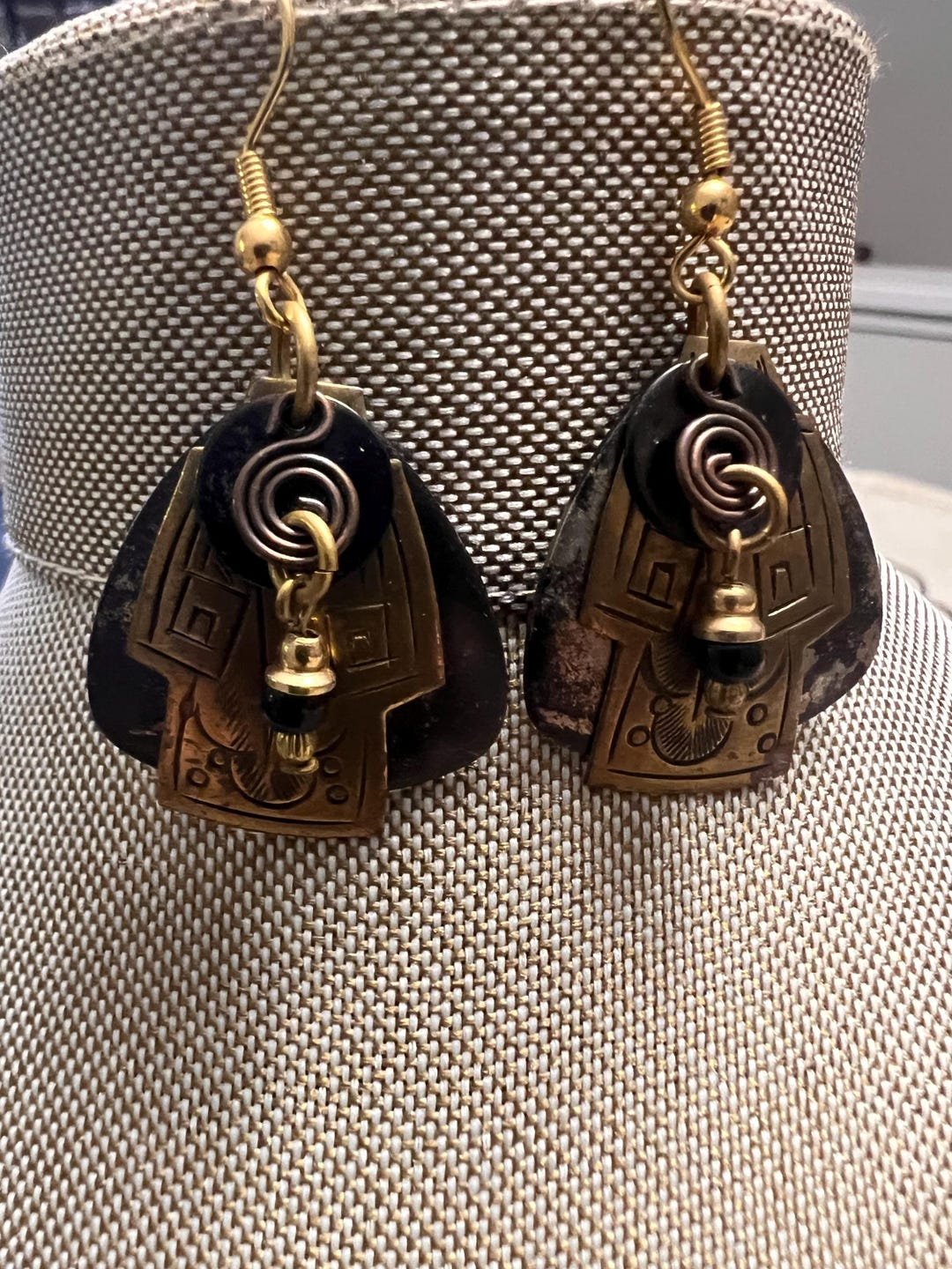 Vintage Textured and Layered Metal Shapes With Attached Bead Accents - Etsy