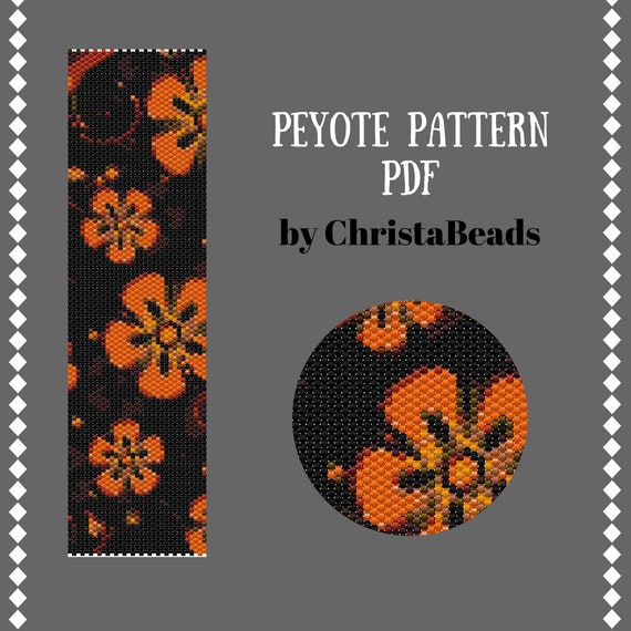 Beading Pattern Peyote Stitch Bracelet Flowers Patterns Orange - Etsy