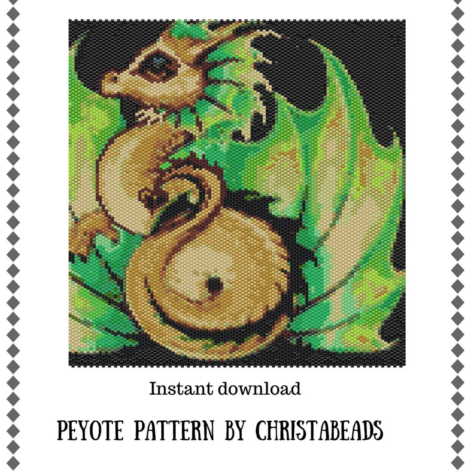 Peyote Pattern Tapestry Green Dragon Beaded Pattern DIY | Etsy