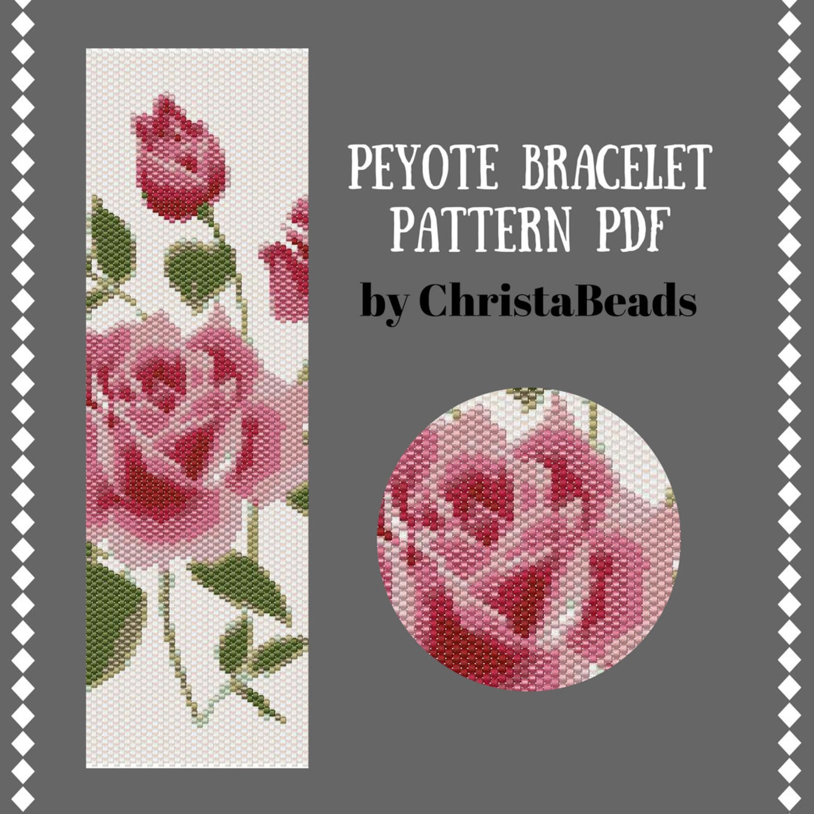 Flower pattern peyote 1 Roses peyote bracelet patterns | Etsy