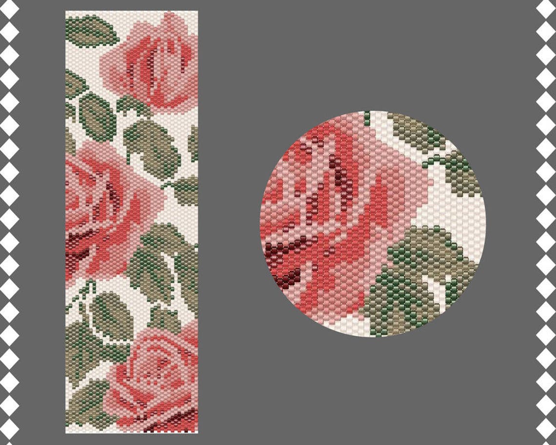 Peyote Bracelet Pattern Flowers Beading PATTERN Rose Peyote Stitch ...