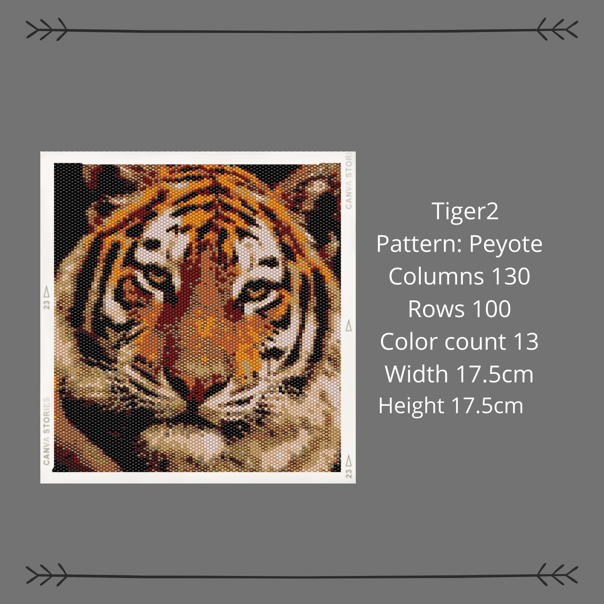 Peyote Pattern Tapestry Tiger Beaded Pattern DIY Delica - Etsy
