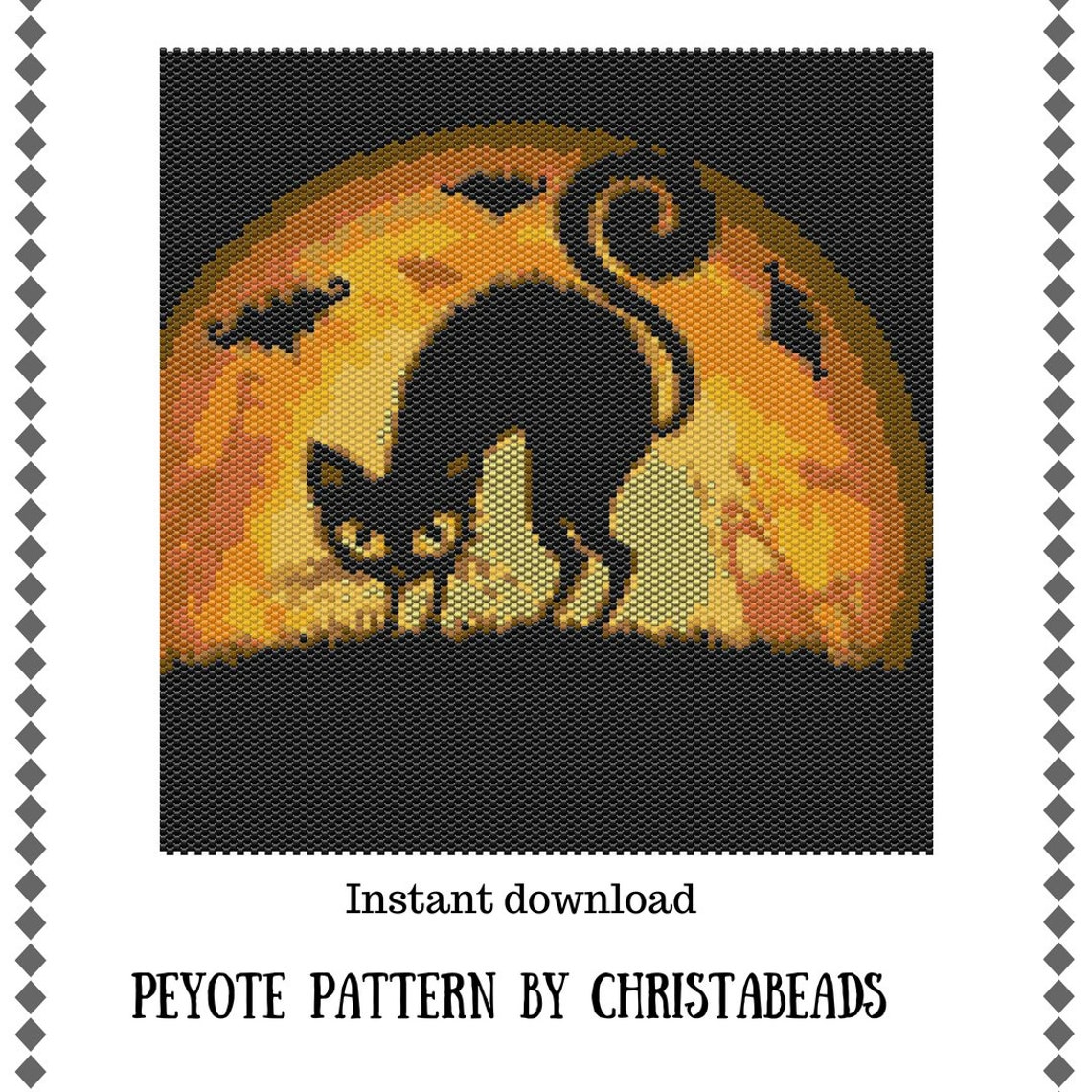 Peyote Pattern Cat Halloween Peyote Stitch Large Pattern for Beading ...