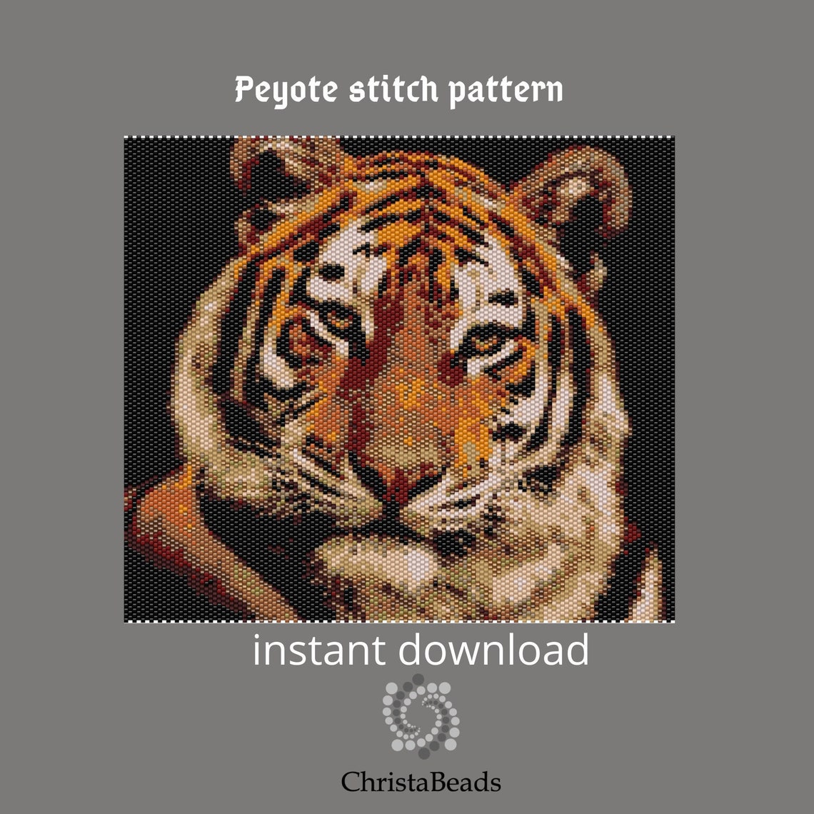 Peyote Pattern Tapestry Tiger Beaded Pattern DIY Delica Beading Pattern ...