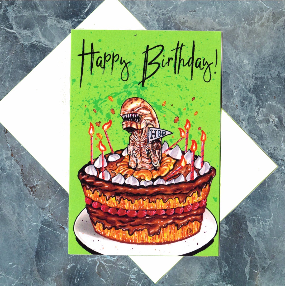 ALIEN Happy Birthday Karte Xenomorph Chestburster - Etsy.de