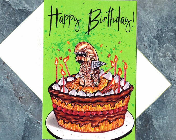 ALIEN Happy Birthday Card - Xenomorph - Chestburster - Classic 80's ...