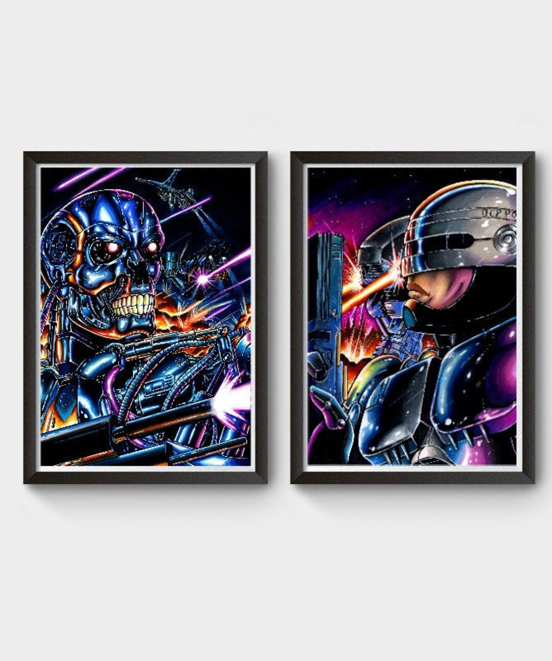 Terminator Vs Robocop X2 Movie Poster Limited Hand Drawn Prints A4 8.5 ...