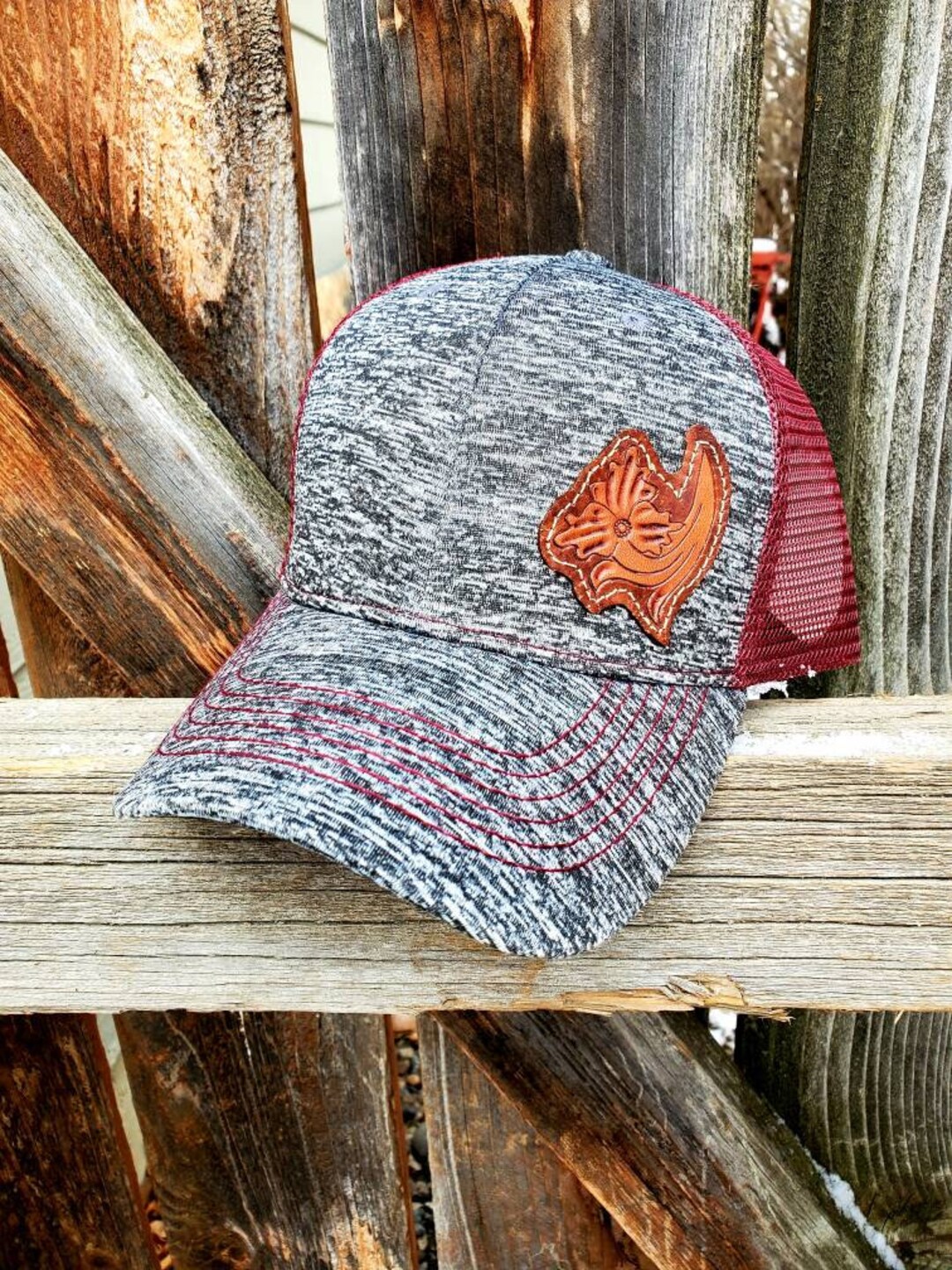 Tooled Leather Accent Snapback Hat Hand Tooled Leather Hat Snapback ...