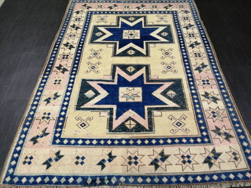 Blue and Pink OUSHAK RUG 6.5 X 4.6 TURKISH Oushak Rug Vintage Oushak ...
