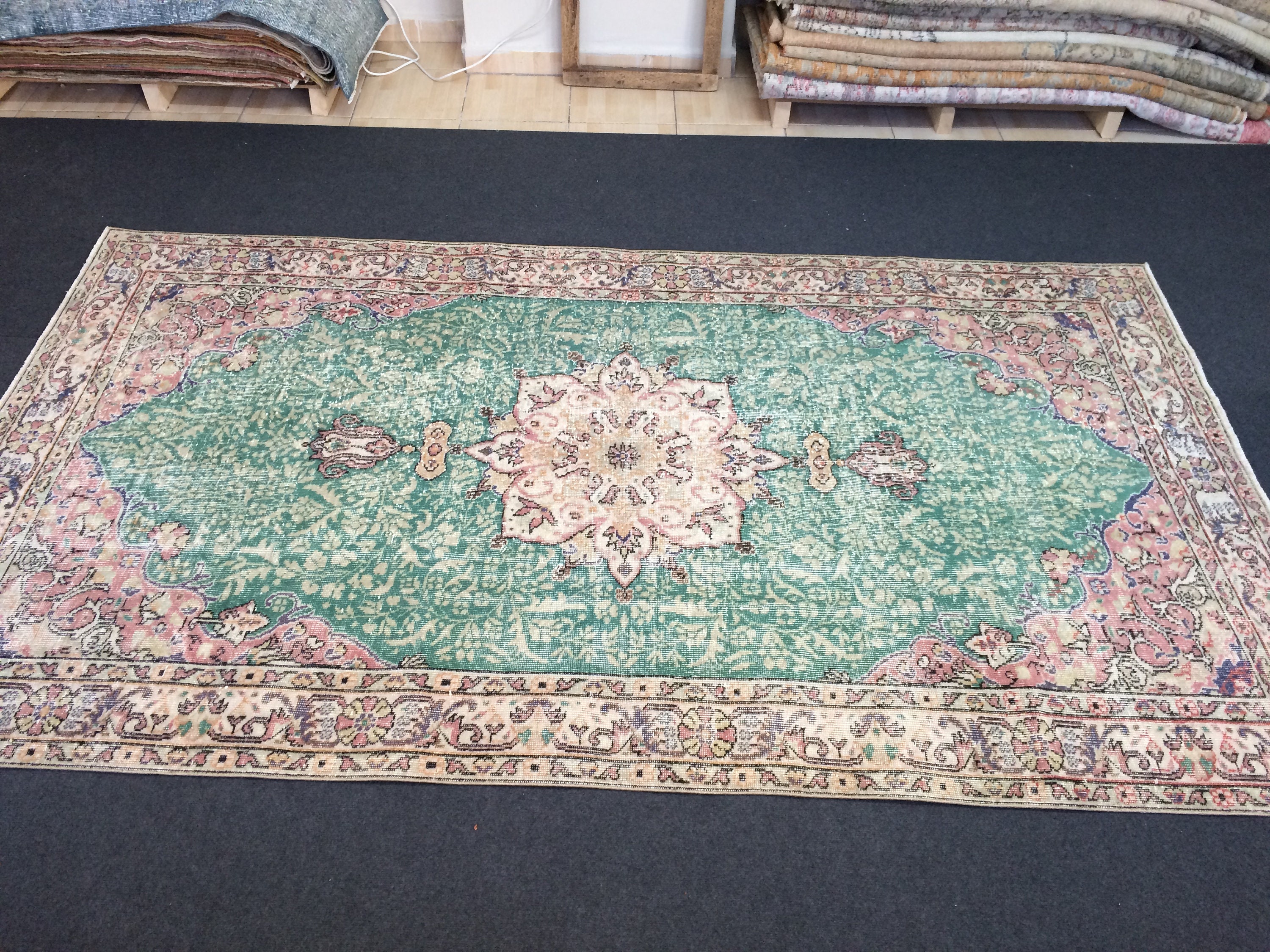 5x9 GREEN and PINK LARGE Area Rug Vintage Pastel Colors - Etsy