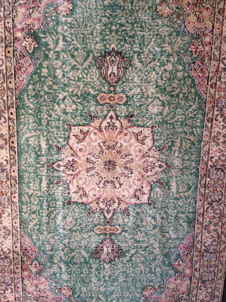 5x9 GREEN and PINK LARGE Area Rug Vintage Pastel Colors | Etsy