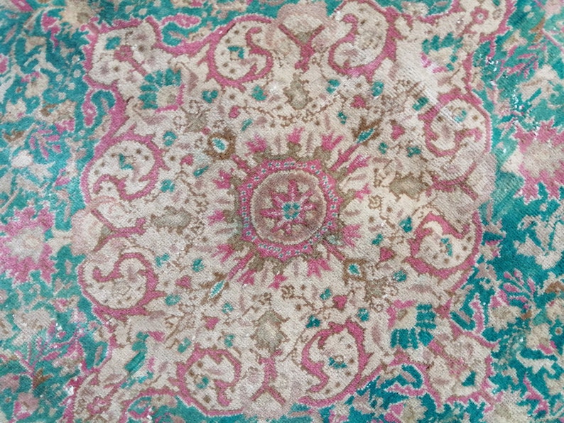 7 X 9.5 Persian RUG Vintage TURKISH Pink Green Oriental Rug - Etsy