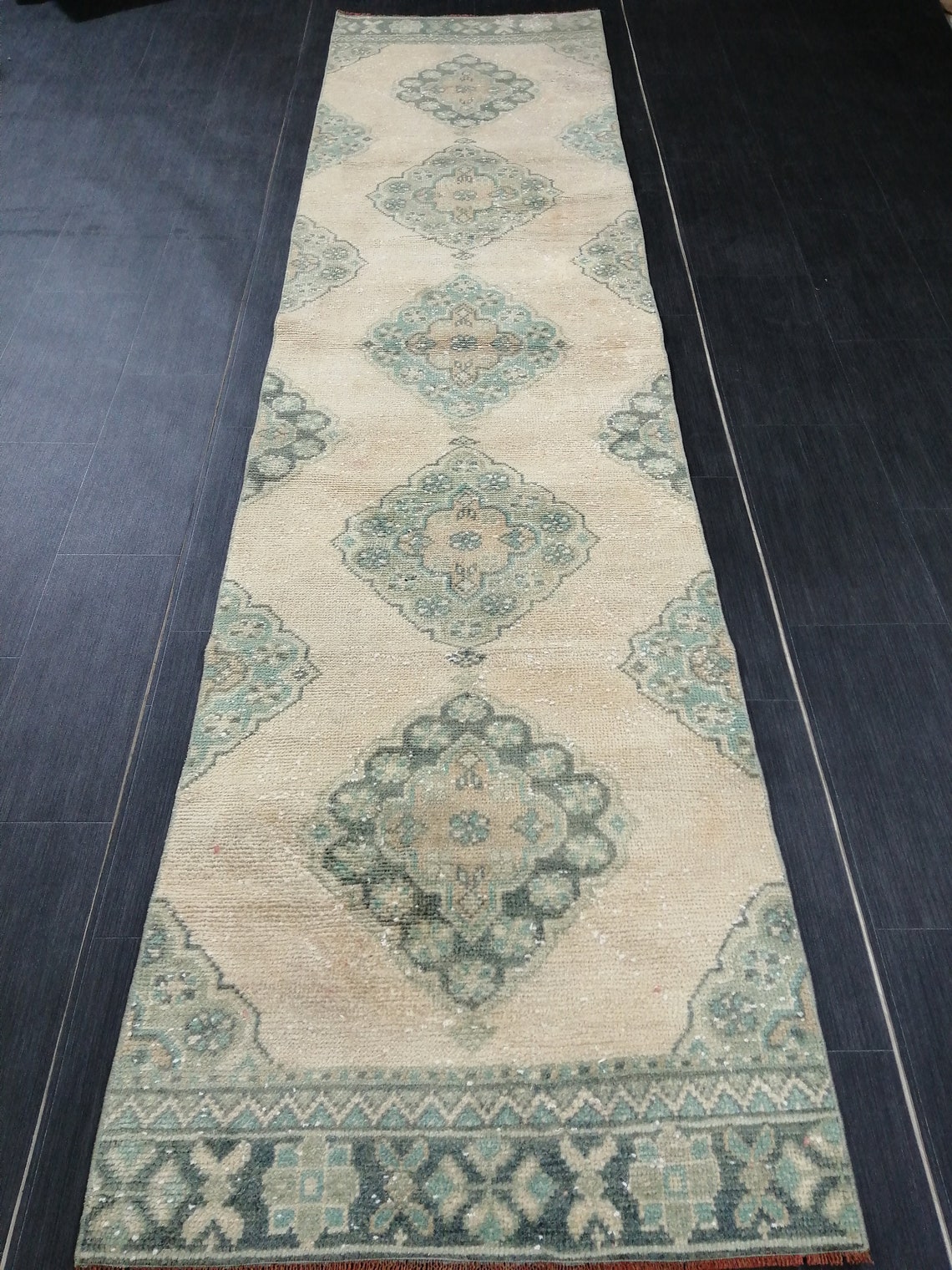 Muted Oushak Runner Rug 10.7 X 2.6 Muted Vintage Runner Rug Hallway ...