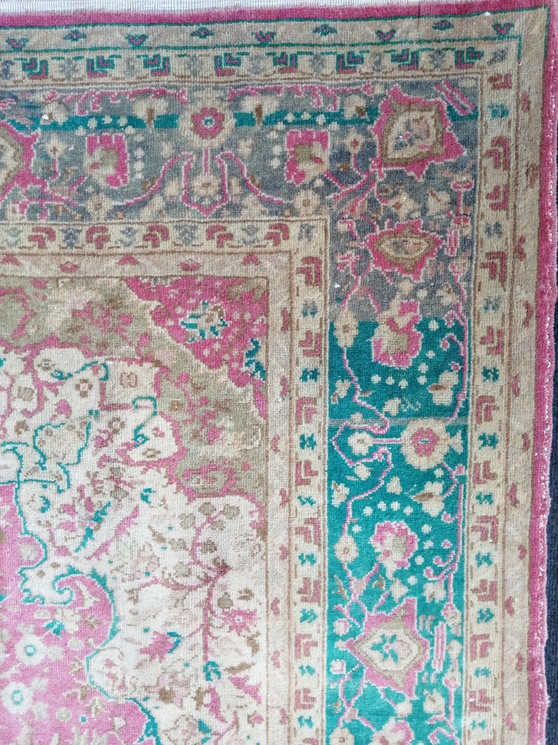 7 X 9.5 Persian RUG Vintage TURKISH Pink Green Oriental Rug - Etsy