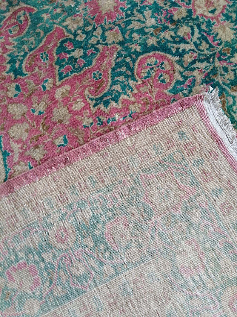 7 X 9.5 Persian RUG Vintage TURKISH Pink Green Oriental Rug - Etsy