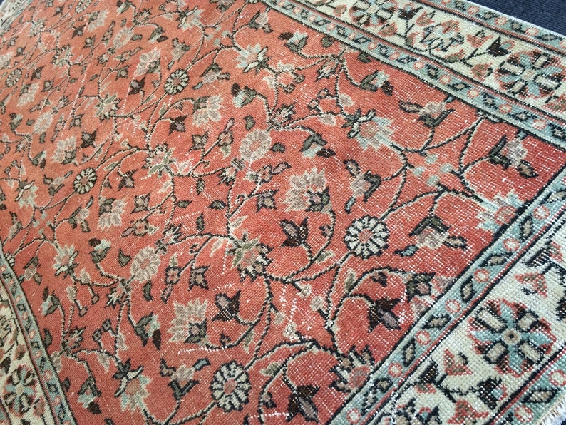 Salmon Color Oushak Rug Boho Floral Rug Vintage Rug Hand - Etsy