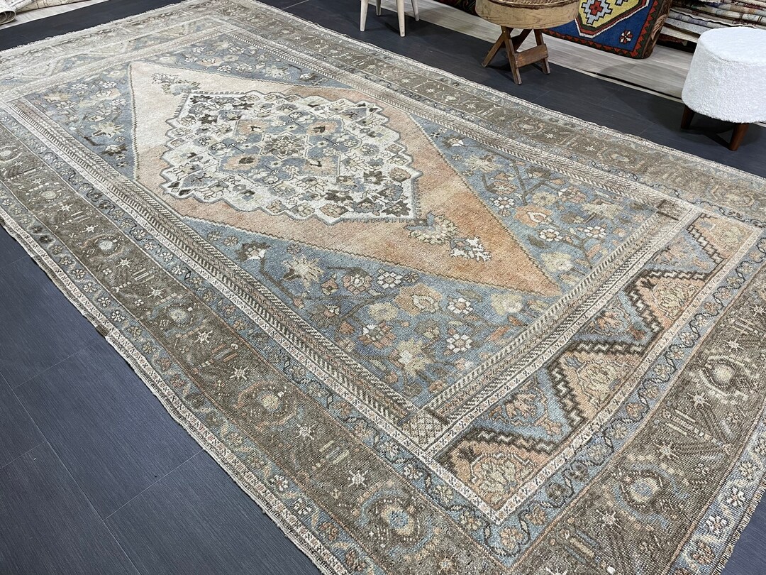 Wool TURKISH Rug, Muted Handmade 6.7 X 12.5 Rug, Hand Knotted Rug ...