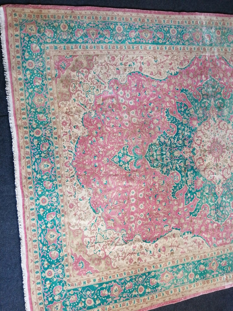 7 X 9.5 Persian RUG Vintage TURKISH Pink Green Oriental Rug - Etsy