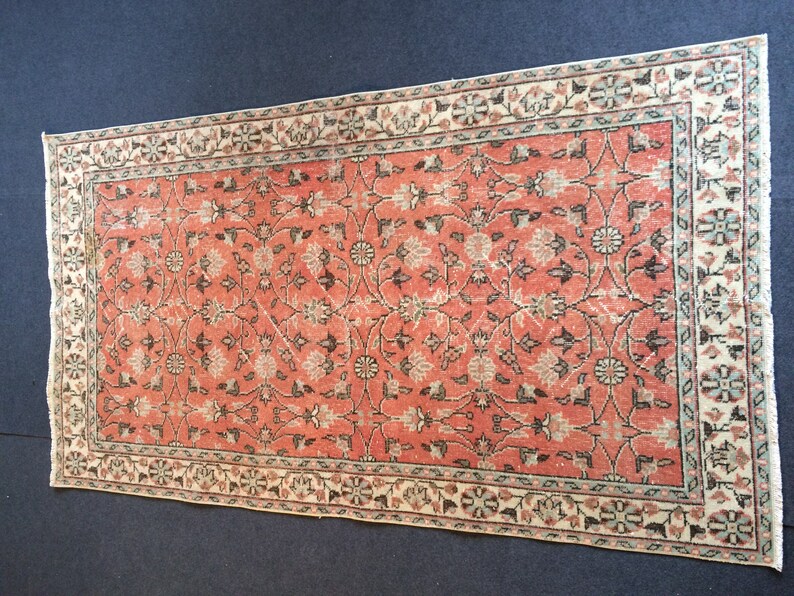 Salmon Color Oushak Rug Boho Floral Rug Vintage Rug Hand - Etsy