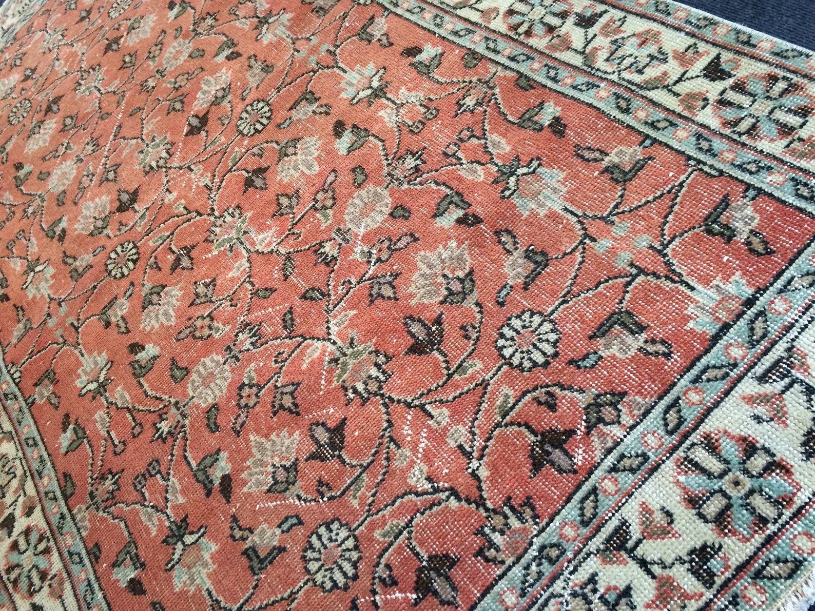 Salmon Color Oushak Rug Boho Floral Rug Vintage Rug Hand - Etsy