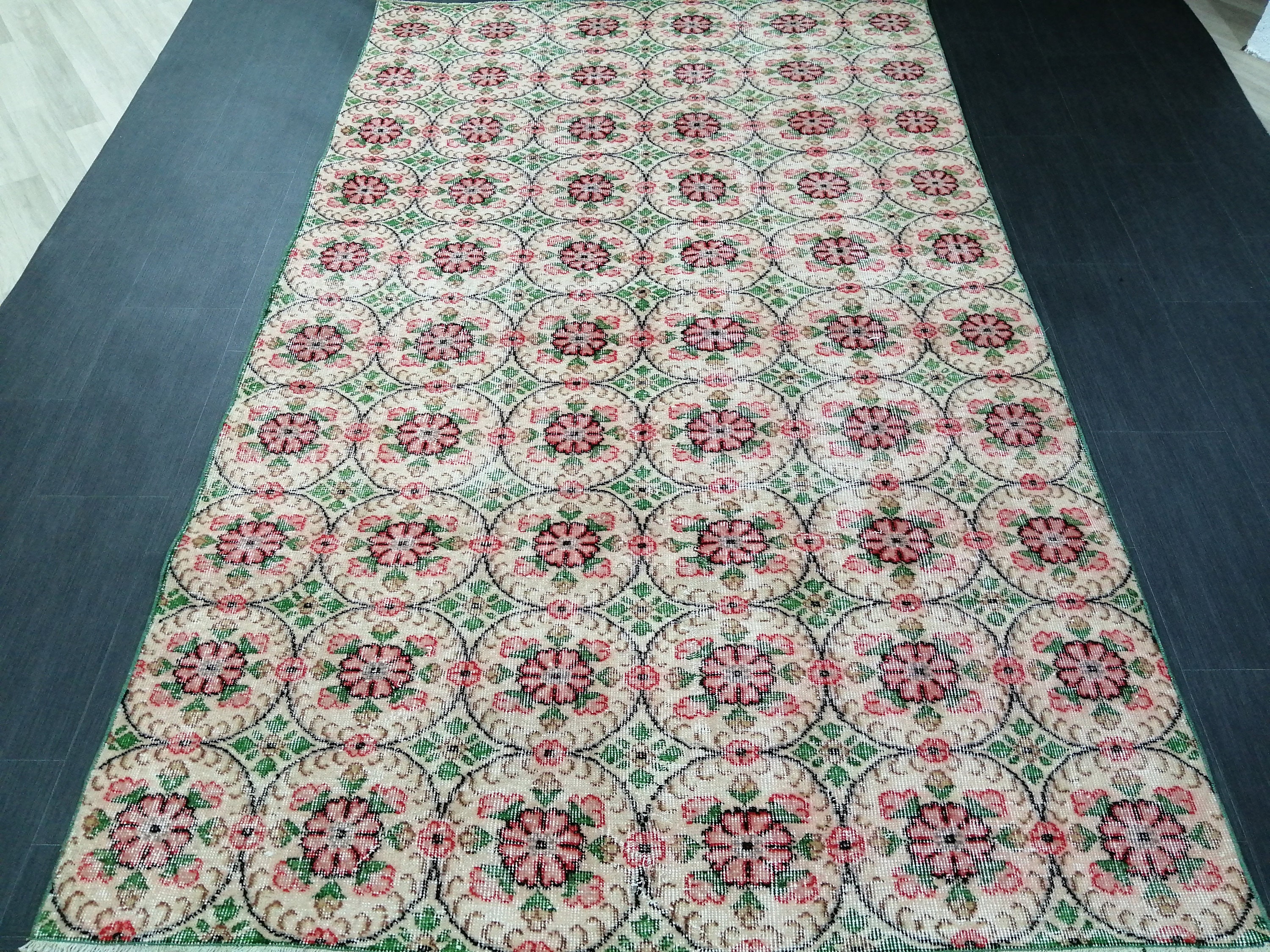 Green Floral Rugs 8.5 x 5.3 Hand Made Rug Oushak Rug Rustic | Etsy