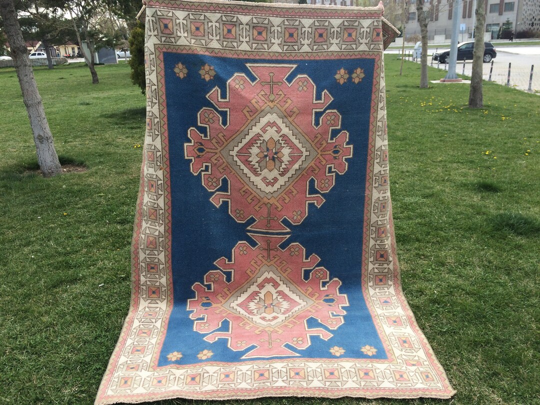 Large Area BLUE BOHEMIAN Rug, Unique Motif Rug, Oushak Rugs, Oushak ...