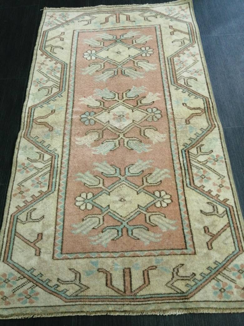 Vintage PINK Rug Hand Made Rug 2.4 x 4.3 Vintage Oushak Rug | Etsy