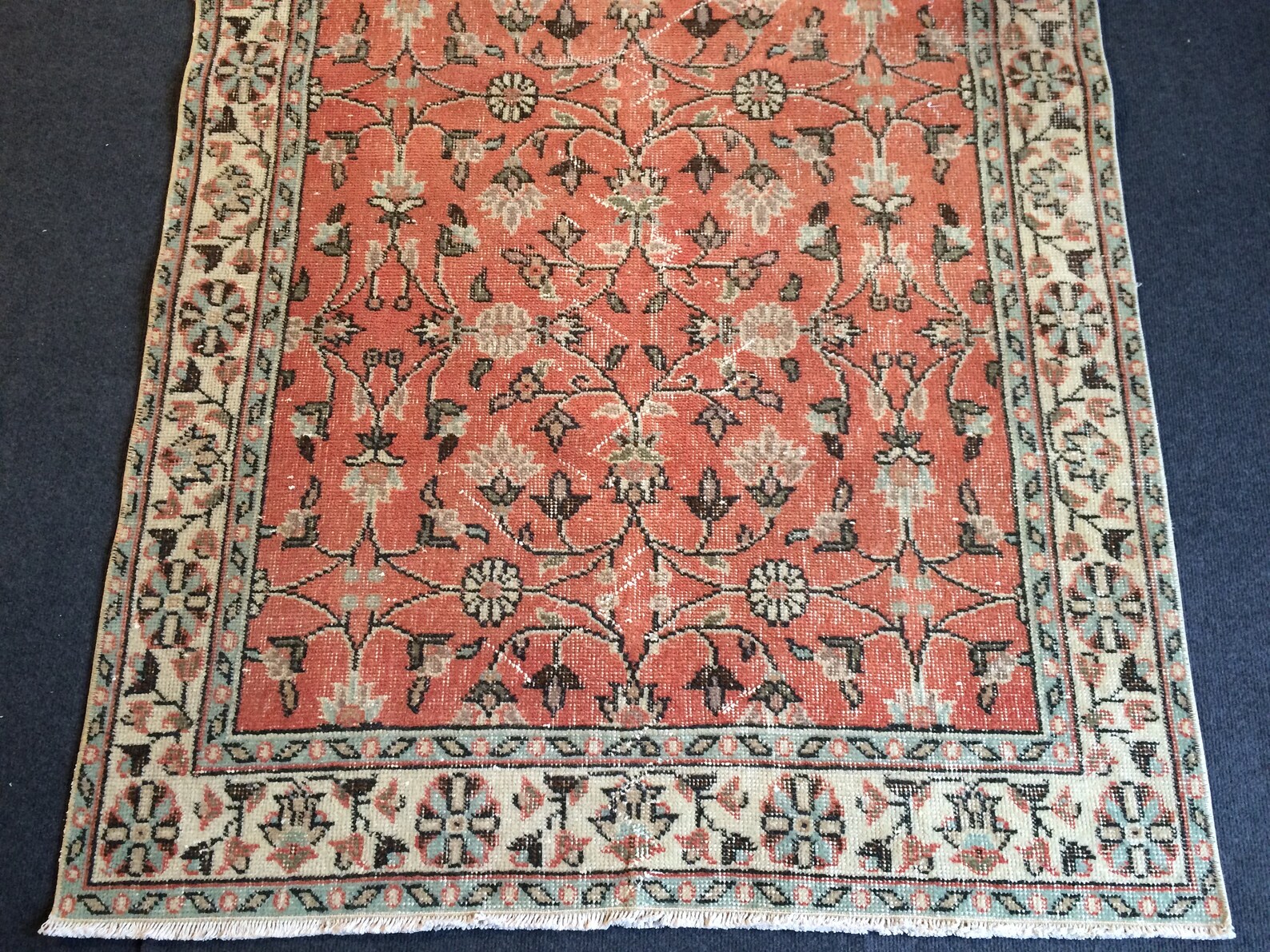 Salmon Color Oushak Rug Boho Floral Rug Vintage Rug Hand - Etsy