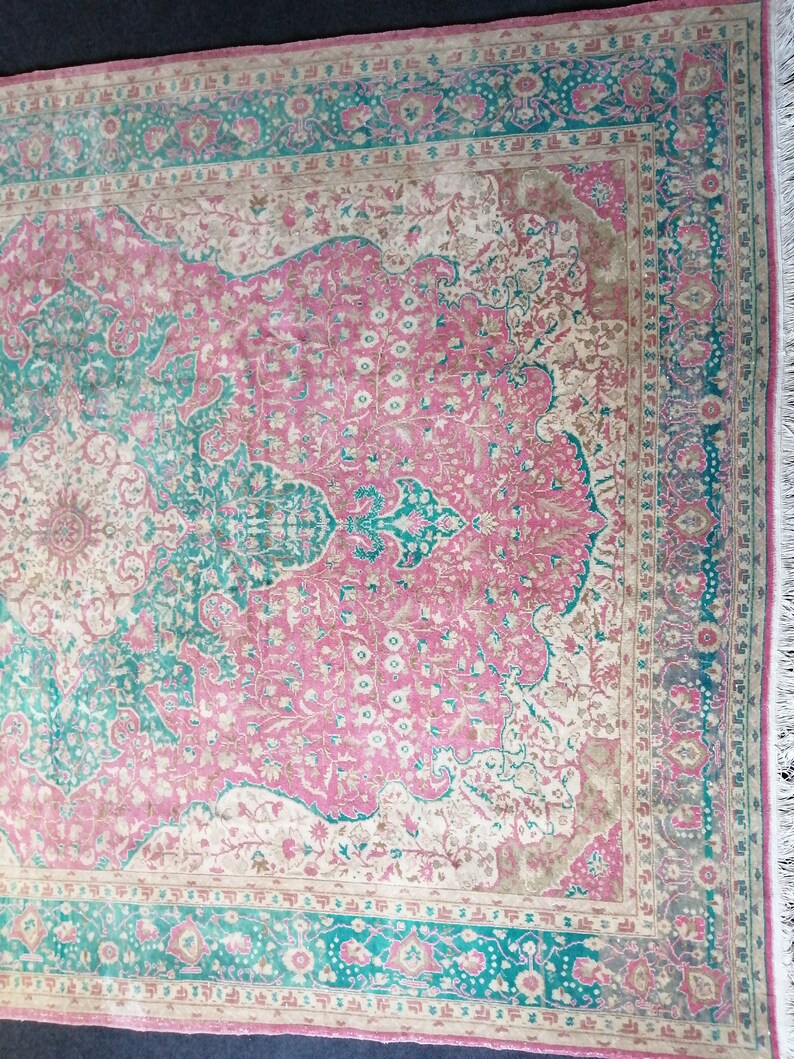 7 X 9.5 Persian RUG Vintage TURKISH Pink Green Oriental Rug - Etsy