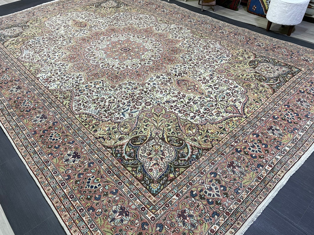 Large Persian RUG, Handmade Rug, Vintage Oushak Rug, Hand Knotted 8.5 X ...