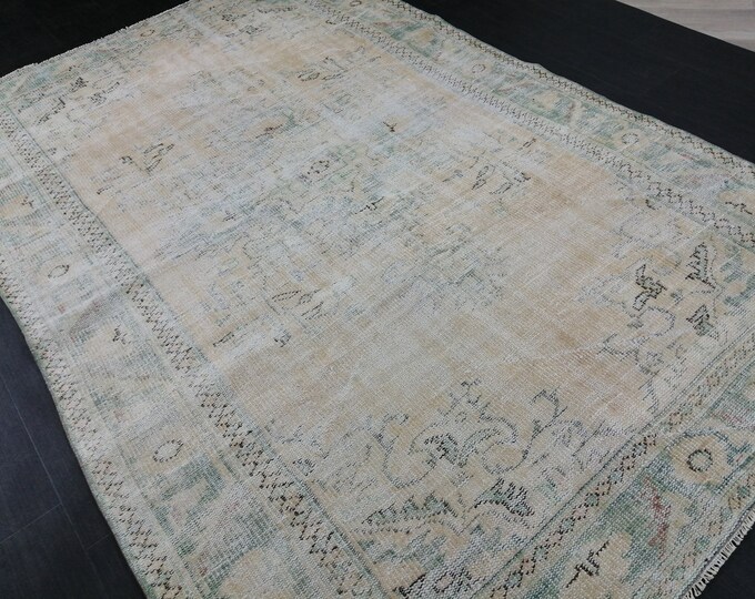 5.8 X 8.9 Distressed Rugs, Muted Hand Made Rug, Muted Oushak Rug ...