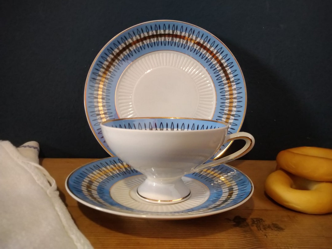 Rare Schierholz Porcelain Set DDR 60s, Blue Design and Gold Trim ...