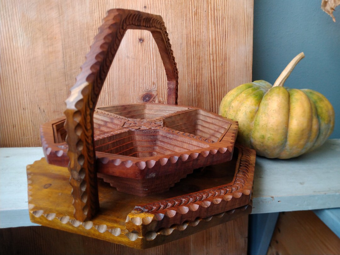 Wooden Snack Plate With Artful Unusual Construction, Octagonal Shape ...
