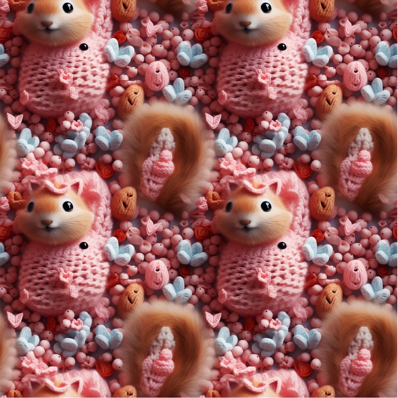 Cute Pastel Squirrel Seamless Pattern, Pink Squirrel Faux Embroidery ...