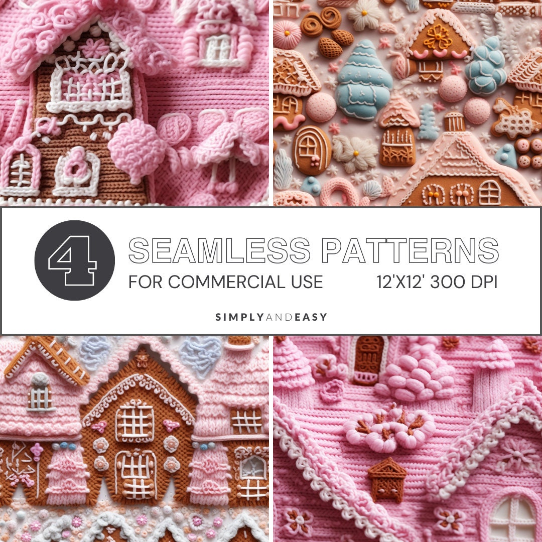 Pink Gingerbread Cookie House Seamless Pattern, Pastel Cookie House ...
