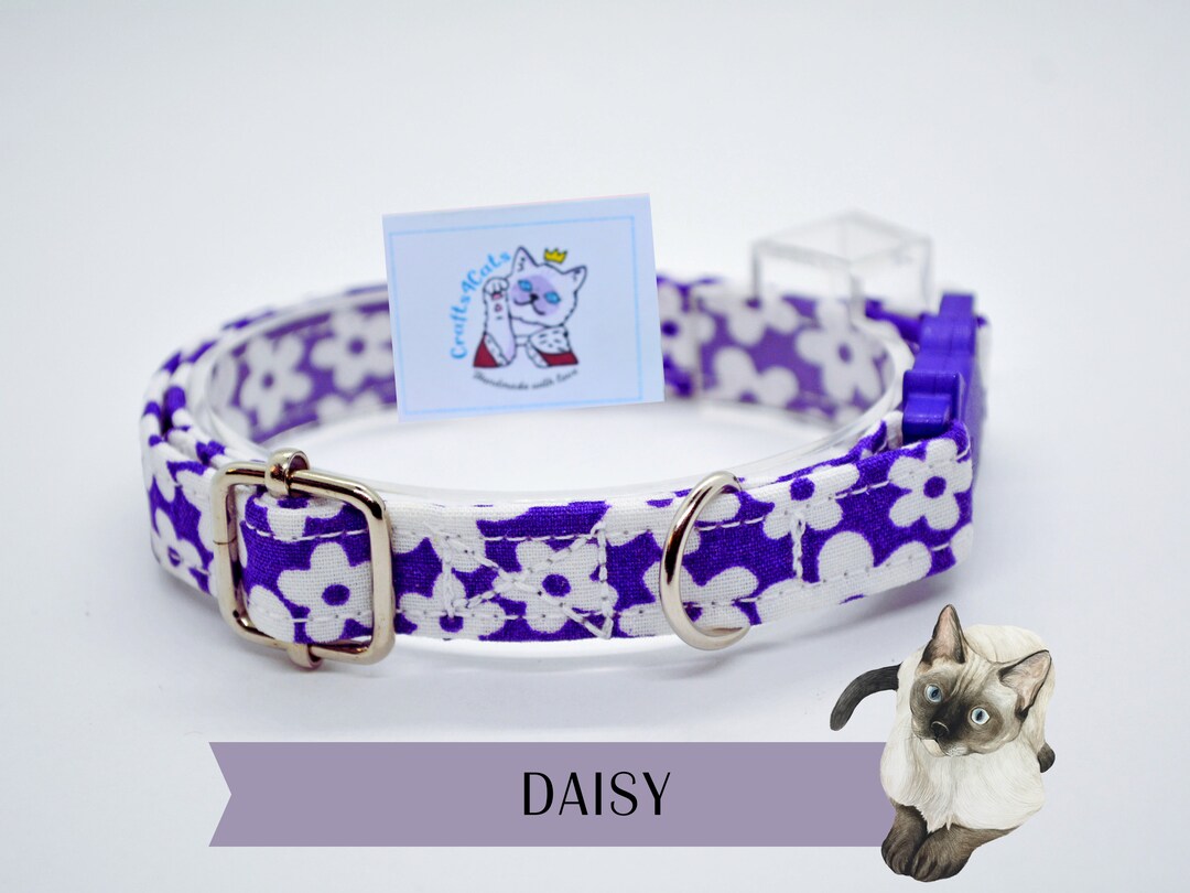 Purple Cat Collar 'daisy' White Daisy Flowers on Purple, Kitten Collar ...