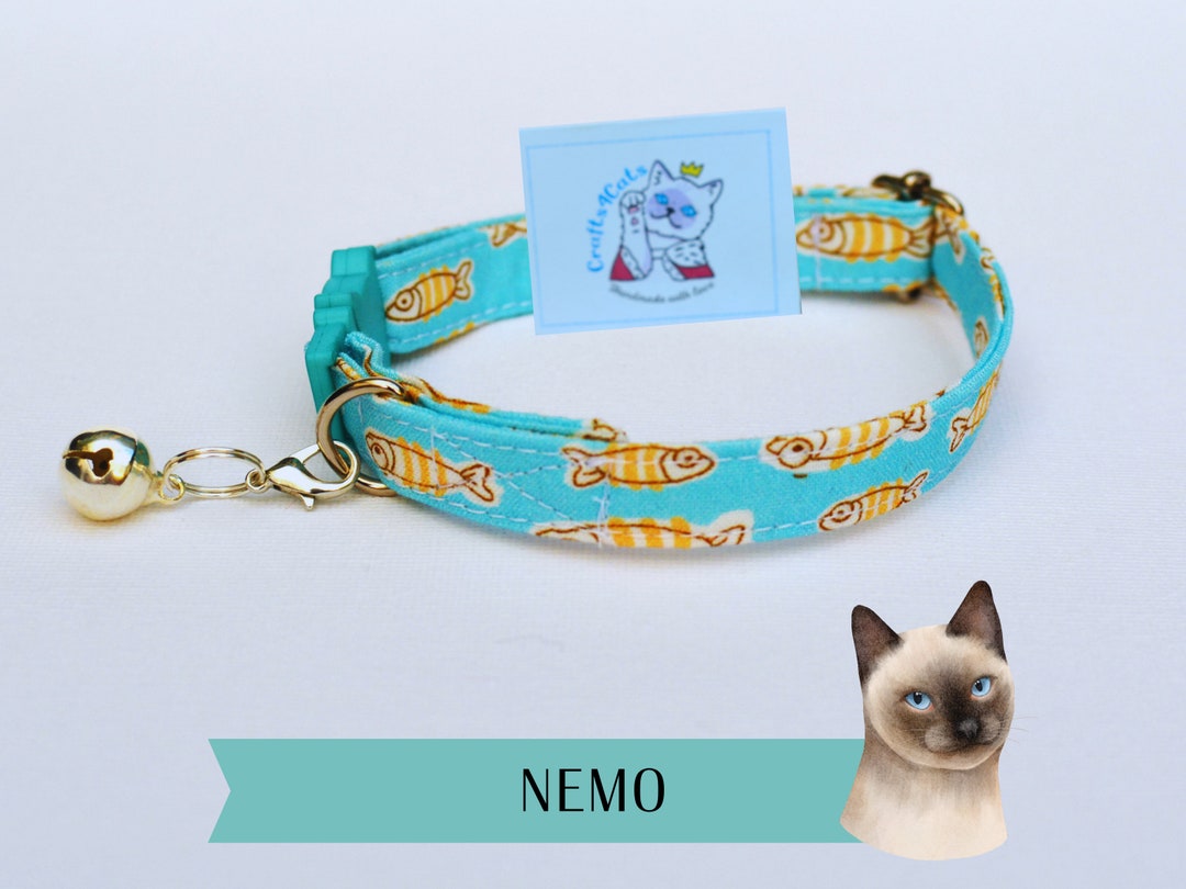 Fish Cat Collar 'nemo' # With Cute Yellow Fish on Pale Blue, Kitten ...