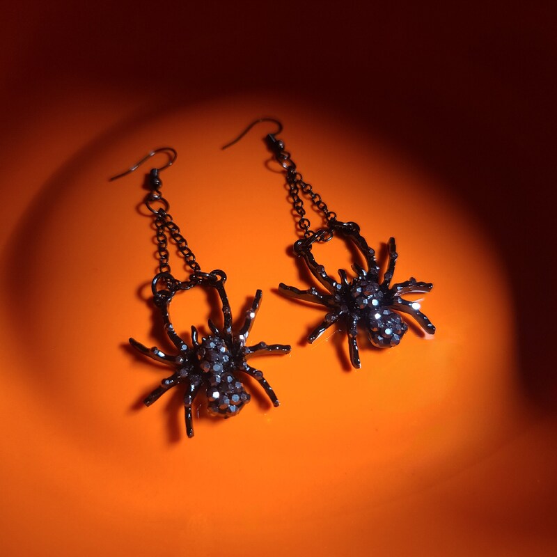 Rhinestone Spider Earrings - Etsy