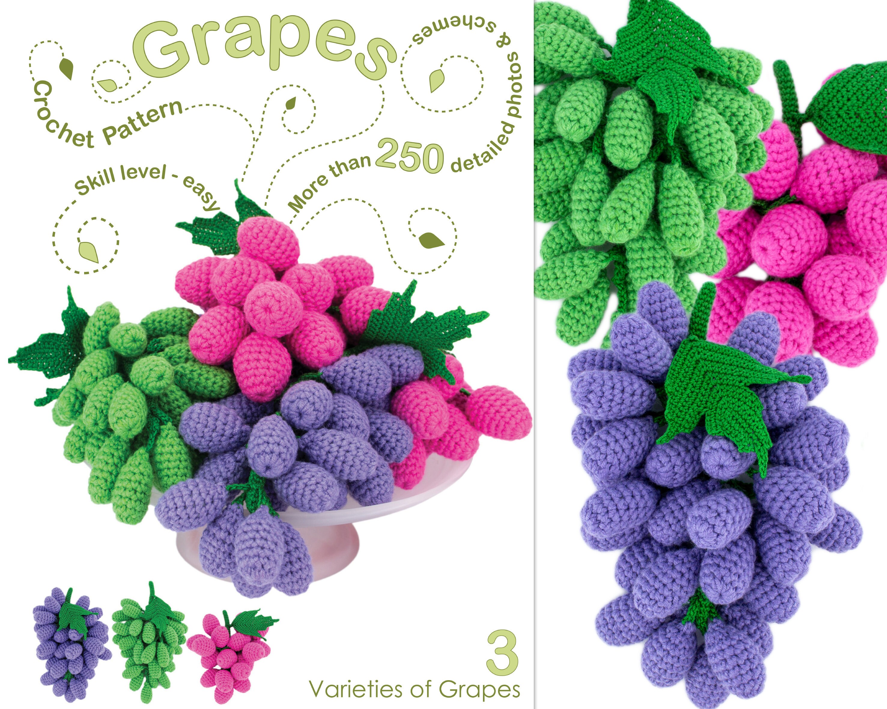 Crochet Grapes PDF Pattern 3 Varieties of Grapes Crochet | Etsy