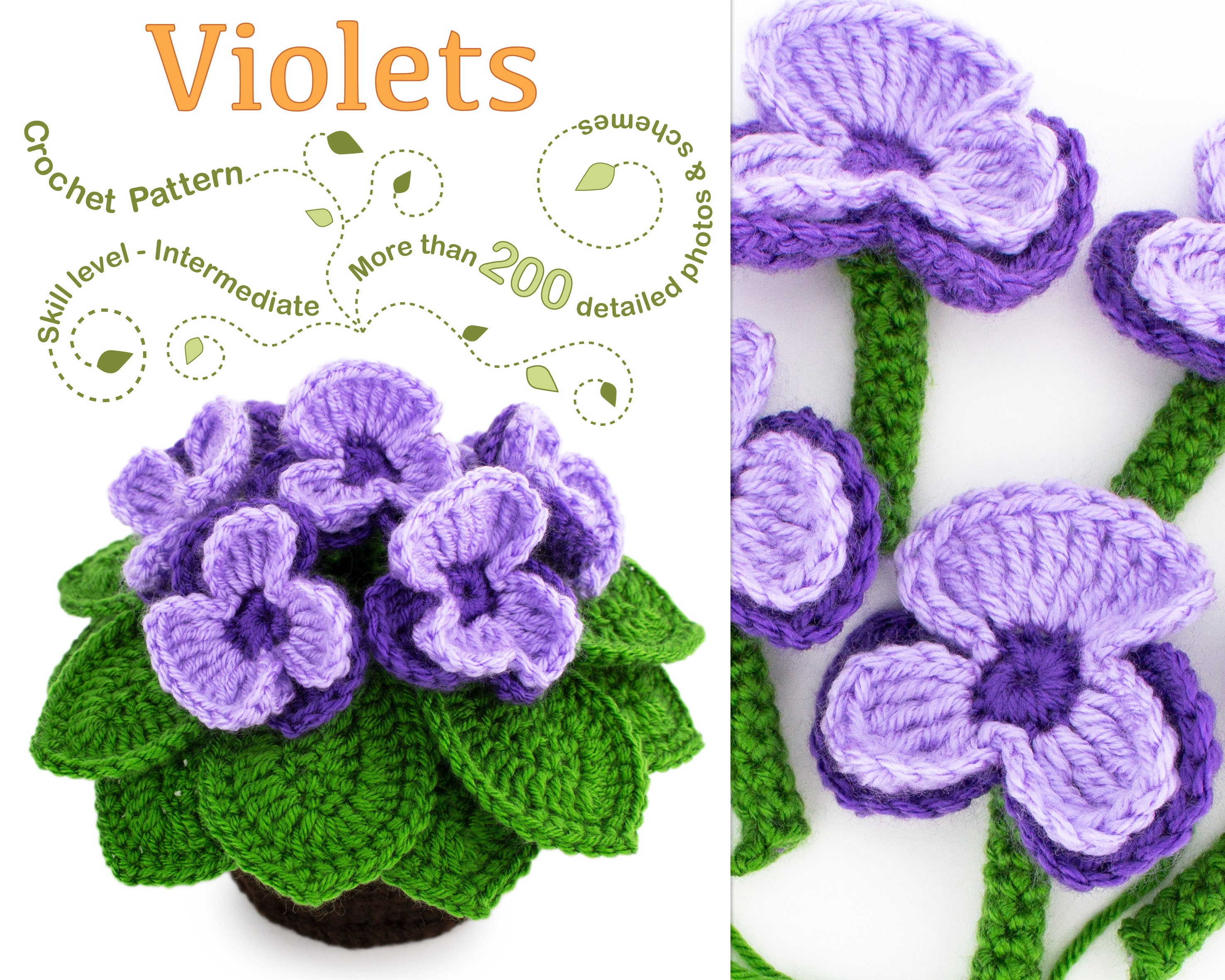 Crochet Violets Pattern Crochet Pot With Flowers PDF Pattern - Etsy Canada