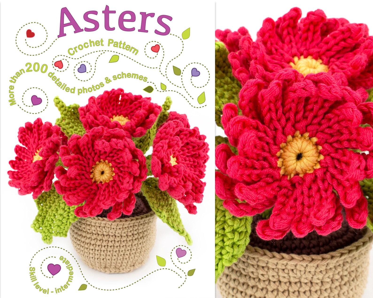 Crochet Asters PDF Pattern Crochet Pot With Flowers PDF | Etsy