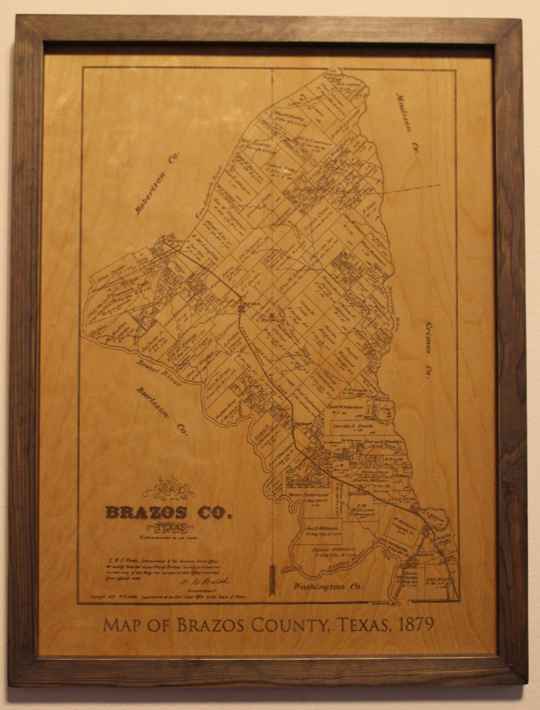 Historical Map of Brazos County Texas Engraved on Wood - Etsy